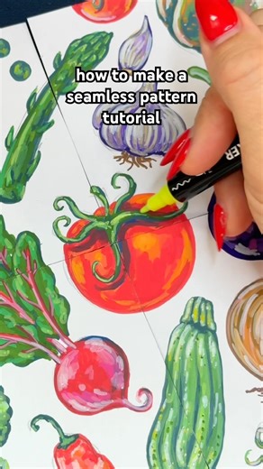 How to make a seamless pattern tutorial: drawing vegetable design #seamlesspattern #art #vegetables