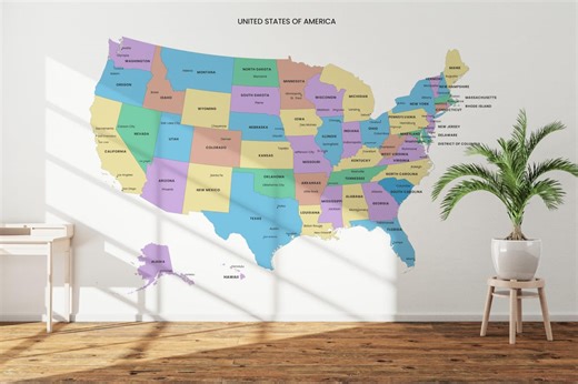USA Political Map Printable - Minimal Edition With States, Capitals, Cities (multi-size PDF JPG) - Etsy