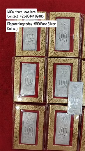 M Goutham Jewellers on Instagram: "Dispatching today : 999 Pure Silver coins. Crafted in Pure Silver 9999, these silver coins symbolise purity, prosperity, and timeless value. Perfect for auspicious gifting, Pooja rituals and smart wealth preservation for generations to come. . . Please whatsapp us on : +91-9844499485 for any orders / queries . . Steps to Purchase : 1. Share the screenshot of the product you would like to purchase / order. 2. We'll share the videos & images of the product, weigh