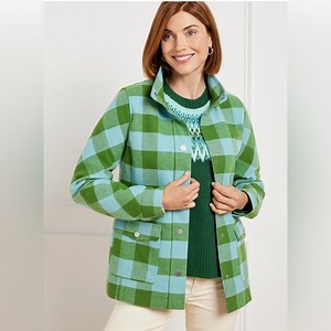 New Opal Blue Willow Field Checkered Women's Jacket Snap closure Two Pockets MP