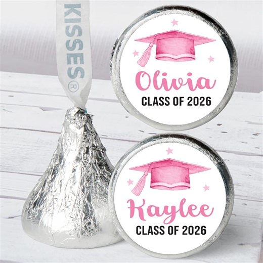 Personalized Graduation Hershey Kiss Labels 2025/26 - Party Favors Graduation Stickers - Pink Cap Party Favors -set of 108 - Etsy
