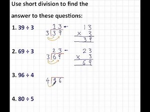 Short Division - 2 digits by 1 digit