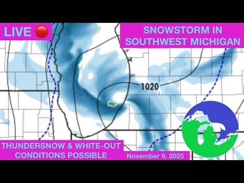 LIVE SNOWSTORM CHASE in SW Michigan/ Northern Indiana- THUNDERSNOW & WHITE-OUT CONDITIONS