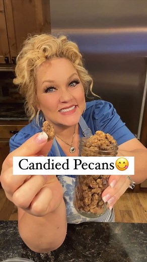 Obsessed😋 1 cup raw pecans 1/3 cup brown sugar 2 TBS water 1/2 tsp cinnamon 1/2 tsp maple extract (or vanilla) 1/8 tsp baking soda Stir over medium heat until bubly then add pecans. Cook, stirring constantly for 3 to 4 minutes or until nice and crumbly. Sprinkle generously with cinnamon and sugar then let cool completely. Store in airtight jar. So yummy to snack on, or add to salads, cookies, pancakes, waffles the list goes on and on. So yummy! Make sure to save this recipe, it will also make a