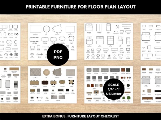 Printable Furniture Bedroom and Living Room Template, Interior Design Kit, House Plan DIY, Basic Style Floorplan, Layout Furniture Plan - Etsy