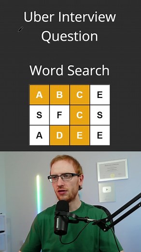 Uber Coding Interview Question - Word Search - Leetcode 79 #softwareengineering #softwaredevelopment #java #software #softwarejobs #softwareengineer #datastructures #leetcode #programming #javadeveloper #datastructuresandalgorithms #python #softwaredeveloper #code #FAANG #coding #javascript #javascriptdeveloper #codingisfun #codinginterview #js #html #css #sql