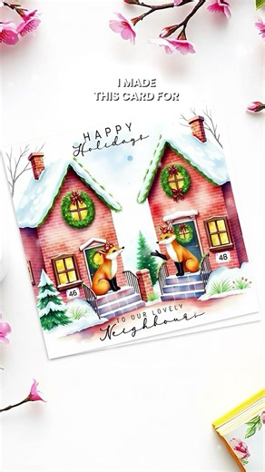 Two houses, a snowy Christmas, and a couple of foxes saying hello 🦊❄️ I made this personalised ‘Happy Holidays’ card for my lovely neighbour to celebrate the festive season and our little fox friends who visit our gardens! 🏡❤️ #NeighbourLove #FoxFriends #HappyHolidays #PersonalisedCard #FestiveVibes