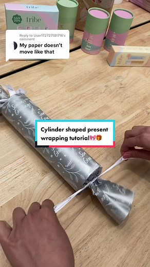Tribe Skincare (@tribeskincare) - Replying to @User172727181716 Here’s an easy way to wrap a cylinder shaped present💕 #wrappingtutorials #presentwrappingchallenge #christmaspresent2022