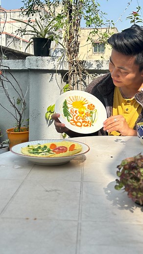 Healthy and delicious 🤤 Charming sunny side Egg Omelette with lots of veggies and creativity 🤗 “Happy New Year 2023” follow @vlogginkitchen #healthyfood #healthylifestyle #veggies #eggs #omlette #foodie #foodblogger #reelsinstagram #reelitfeelit #explore #cooking #newyear #2024 | Rinchen Wangdi Bhutia