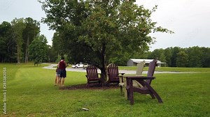 People in the distance picking apples from a tree at a local orchard, farm 4k.