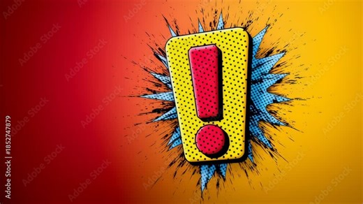 A red and yellow exclamation point with a blue dot in the middle. The red and yellow colors are bold and eye-catching, while the blue dot adds a pop of color and contrast