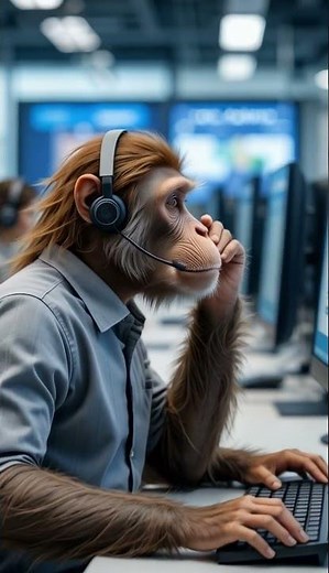 Monkey on Call While Using Computer in Office You Won’t Believe It!😂