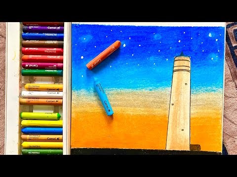 Simple and Easy Lighthouse Landscape with Oil Pastels step by step for beginners🌅