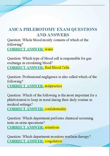 AMCA PHLEBOTOMY EXAM QUESTIONS AND ANSWERS0001