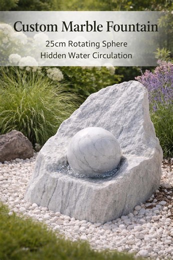 Custom Marble Rotating Sphere Fountain – 25cm Water Feature Sculpture – Bespoke Garden Project - Etsy