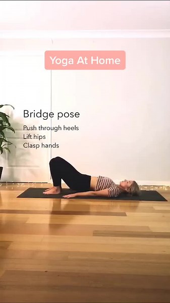 Yoga at home 🙏 Bridge Pose is easy for everyone, and the benefits are huge. #yoga #learnfromme #learnontiktok #foryoupage #foryou #fyp #fitness