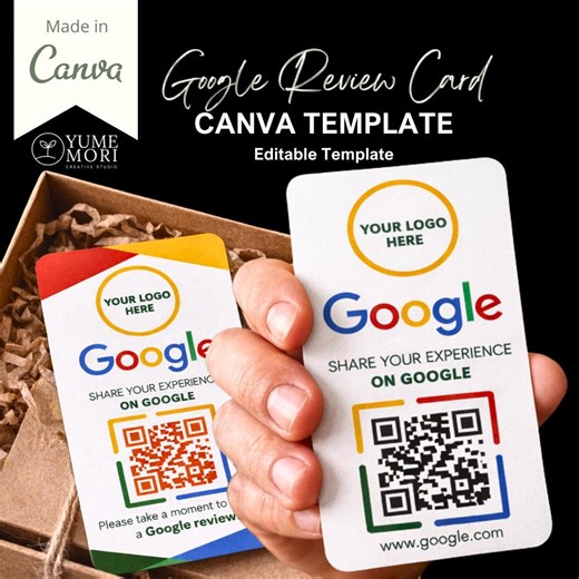 Modèle de carte avec code QR pour avis Google | Toile modifiable (téléchargement numérique) - Etsy France