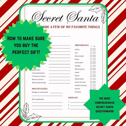 Secret Santa Questionnaire Printable Download – Holiday Gift Exchange Survey Sheet - Etsy