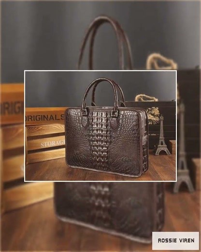 Men's Crocodile Leather Briefcase,Top Handle Bags