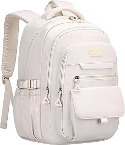 School backpack for Girls, Aesthetic Backpack for Women Cute Bookbag Preppy College (Beige)