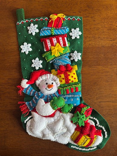 Handmade Bucilla Felt Christmas Stocking: Snowman With Presents - Etsy