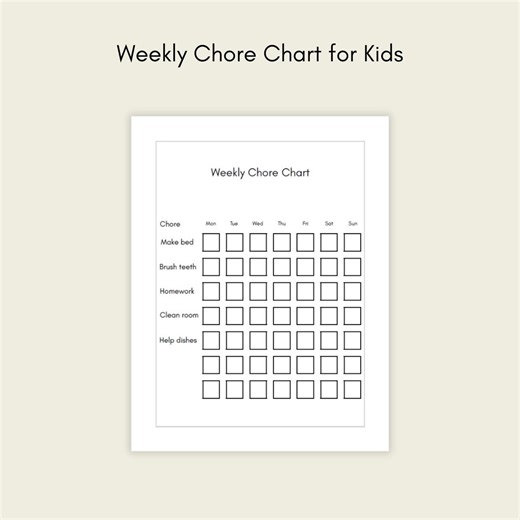 Weekly Chore Chart for Kids Printable PDF Simple Household Responsibility Chart - Etsy