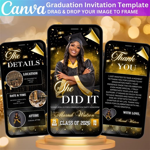 Digital Graduation Invitation, Editable Canva Graduation Template, Class of 2026 Invite, Printable Senior Party Card, DIY Grad Celebration - Etsy