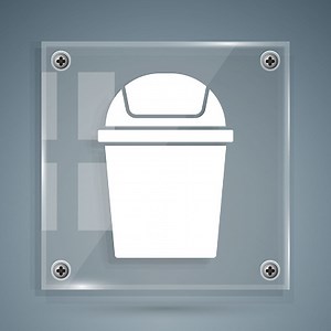 White Trash can icon isolated on grey background. Garbage bin sign....