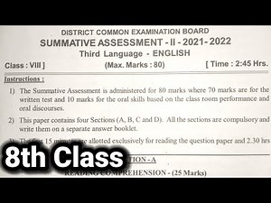8th class | English | Summative Assessment - 2 | Question paper |SA - 2 | Question paper|English sa2