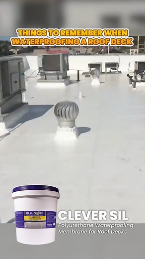Clever Sil can be used as a beautiful topcoat and waterproofing solution in one! It is a polyurethane waterproofing membrane that can be applied using a roller. It has excellent mechanical, chemical, thermal, UV, and weather resistance. Therefore, it is recommended for roof decks exposed to light or medium traffic. #roofdeck #waterproofing #WeKnowWaterproofing #Waterproofroofdeck #Flatroofs #Roofing #Waterproofceiling #Ceilingleaks #Roofingleaks #flatroof #Roofwaterproofing | Buildrite Construct
