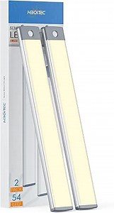 HIBOITEC Motion Sensor Cabinet Light 2500mAh 2 Packs Rechargeable 54LED Under Counter Closet Lighting, Wireless Night Light for Cabinet, Drawer, Wardrobe, Kitchen, Hallway