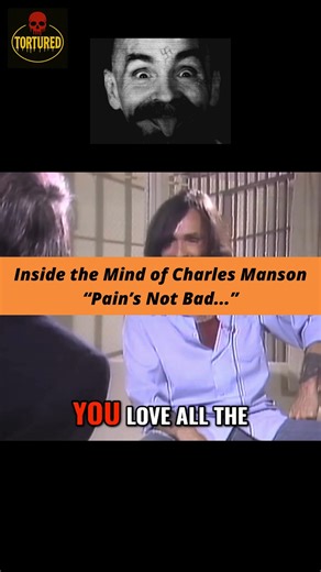 Tortured History on Instagram: "In a prison interview, Charles Manson sits behind bars and speaks about his view of pain, punishment, and control. He claims that “pain’s not bad, it’s good, it teaches you things,” and insists he feels no guilt for the murders committed by his followers in 1969. Manson describes years spent in reform schools and prisons, saying he “can’t cope with the maniacs outside,” while presenting himself as a product of society rather than a killer. A rare and unsettling lo