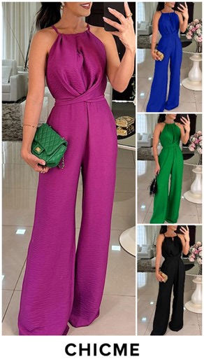 Chic Me on Instagram: "That halter neckline + wide leg combo 🤍 Relaxed, flattering, and easy for everyday wear. Shared the link quietly here 🤎 https://us.chicmeonline.com/amazon/dbZtOs #halterjumpsuit #widerlegpants #casualwear #effortlessstyle#vacationvibes #amazonfinds #ChicMe"
