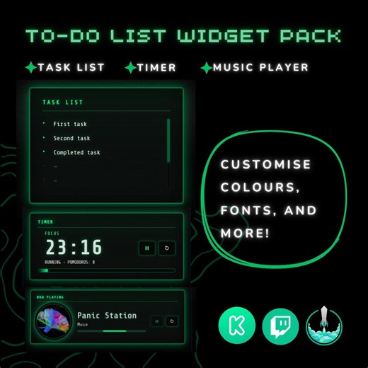 Productivity Widget Bundle | Timer, Task List & Music Player | Digital Download for Streamelements, OBS, Twitch - Etsy