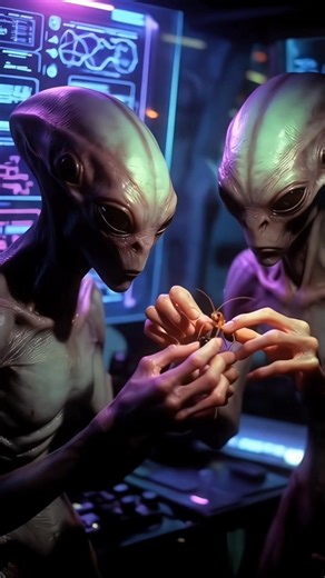 A stunning futuristic sci-fi scene showing two intelligent aliens studying an ant under a high-tech microscope inside a glowing blue laboratory. #AlienLab #SciFi #Microscope #Realistic #AIStudio #4K #ShortVideo #Experiment | Touropia