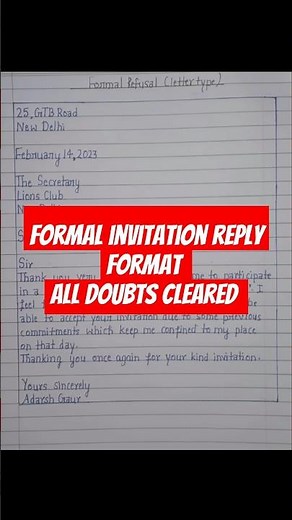 Class 12 formal invitation reply format 2025 || Invitation writing class 12