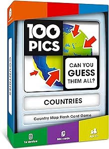 100 PICS Countries of The World Travel Game - Learn 100 Countries | Flash Cards with Slide Reveal Case | Geography Card Game, Gift, Stocking Stuffer | for Kids and Adults | Ages 6+