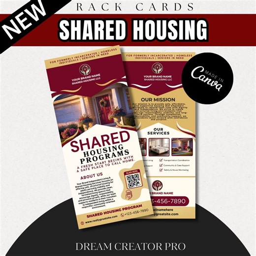 Shared Housing Rack Card Template | Independent Living & Reentry Housing Canva Marketing Card Design - Etsy Canada