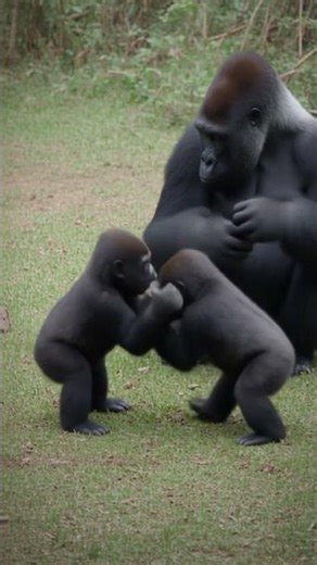 Baby Gorilla With Mom And Playing With Sibling