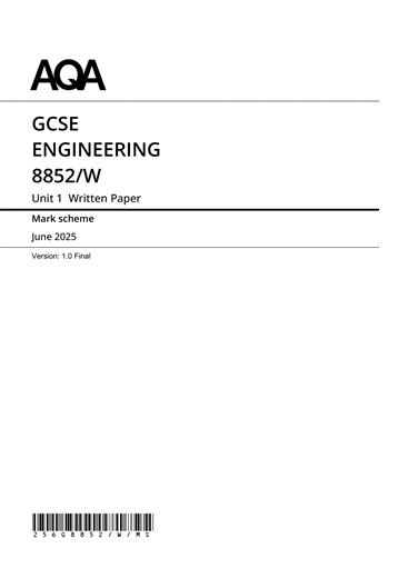 AQA GCSE Engineering Paper 1 2025 Mark Scheme