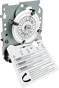T104M Mechanical Time Switch,208-277 VAC 5HP 40A DPST Timer Switch,Versatile Scheduling,1-12 Cycles Per Day - Manual Override,Mechanism Only