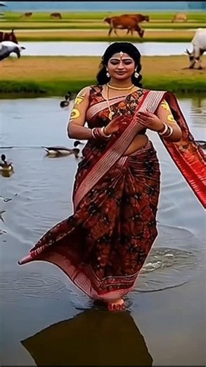 The beautiful bride is dancing beautifully on the water