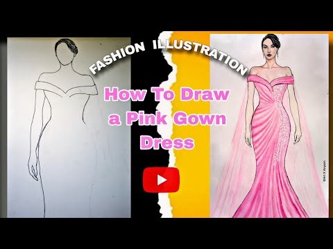 Step by Step Fashion Illustration | How to Draw a Gown Design Dress 👗 | Water Coloring Tutorial ✨