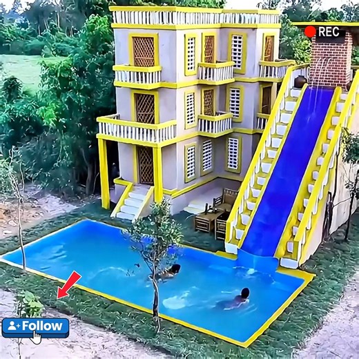 1.4M views · 34K reactions | Building Waterslide from three-story villa to swimming pool | Primitive Survival Tool | Facebook