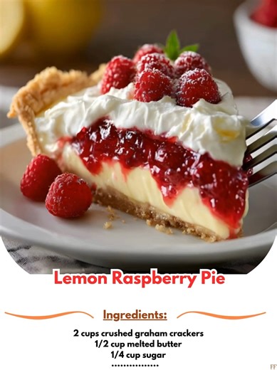 Lemon 鸞 Raspberry Pie Ingredients: For the Crust: 2 cups crushed graham crackers 1/2 cup melted butter 1/4 cup sugar For the Lemon Layer: 1 can (14 oz) sweetened condensed milk 1/2 cup fresh lemon juice 1 tablespoon lemon zest 2 egg yolks ..... Full Recipe in Coʍmеոτ   | Cooking Also | Facebook