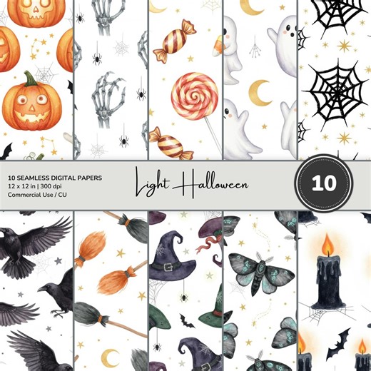 Light Halloween Digital Paper: Seamless Patterns for Scrapbooking (digital Download) - Etsy