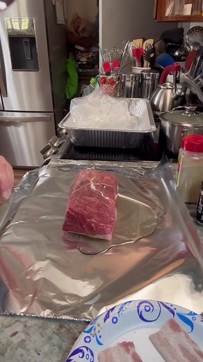 Delicious Beef Roast. Washer, roast, and pat it dry. Cover roast with olive oil, then add your spices and pat them in. I have a list of spices that I used at the end of these videos but you can use whatever you want. I also wrap the roast in bacon. Then I added one pack of Lipton onion, soup mix and one pack or can of cream of mushroom soup or cream of chicken soup and one canna water and I forward that in the bag and I’m gonna cook it on 350 for several hours till it’s tender. About an hour bef