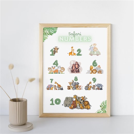 Safari Numbers Poster Printable A4 Kids Wall Art Animal Counting Classroom Decor - Etsy Ireland