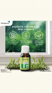 Modicare Official on Instagram: "Essensual Instante Tea Tree Oil with Vitamin E is your monsoon bestie! Packed with powerful therapeutic properties, it tackles skin irritations, itchiness, and infections. Its anti-viral, anti-bacterial, and anti-fungal benefits, along with its natural antiseptic power, keep those pesky monsoon skin problems at bay. Link: https://bit.ly/469LEUv #Modicare #SochBadlo #LiveTheModiWay #TeaTreeOil #Essensual #NaturalAntiseptic"