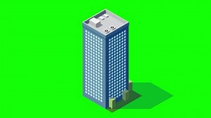 Isometric city building animation. Isometric modern building. Skyscraper building or business office. Motion graphic